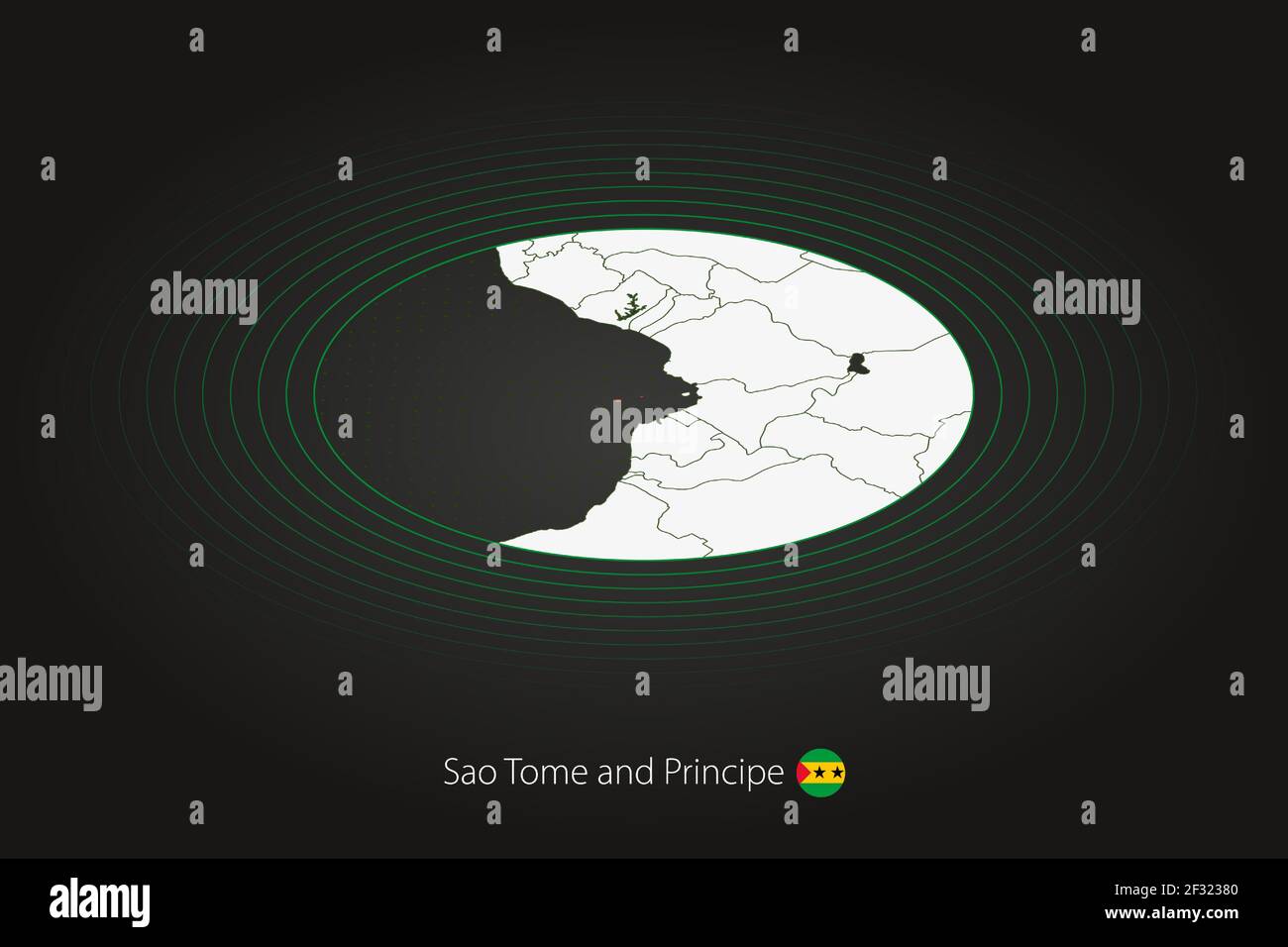Sao Tome and Principe map in dark color, oval map with neighboring ...