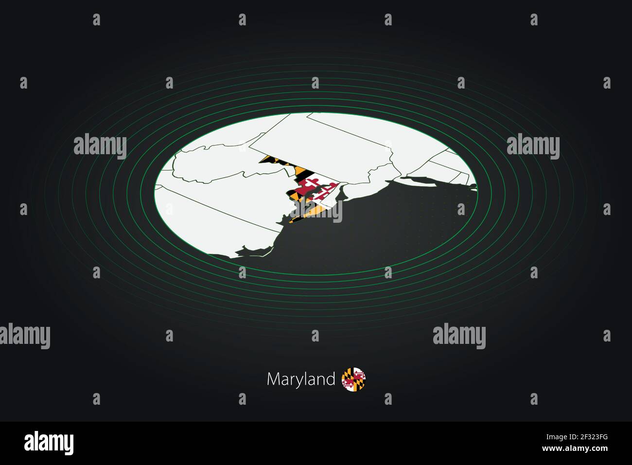 Maryland map in dark color, oval map with neighboring US states. Vector ...