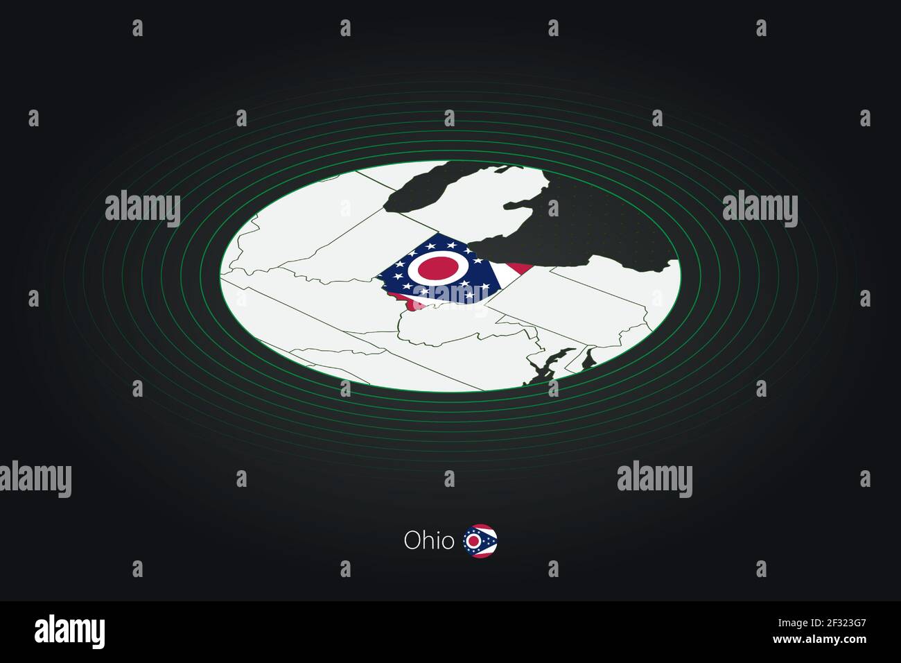 Ohio map in dark color, oval map with neighboring US states. Vector map ...