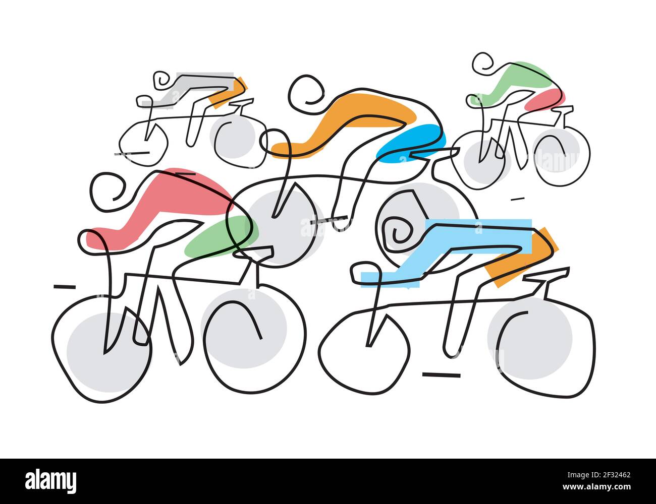 Cycling race, line art stylized. Stylized Illustration with continuous ...