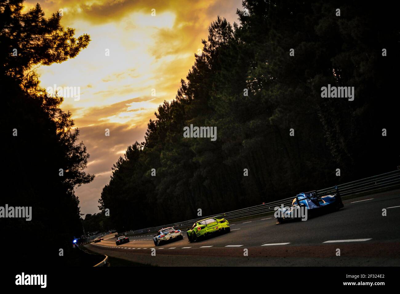 sunset during the 2019 Le Mans 24 hours race, from June 15 to 16 at Le ...