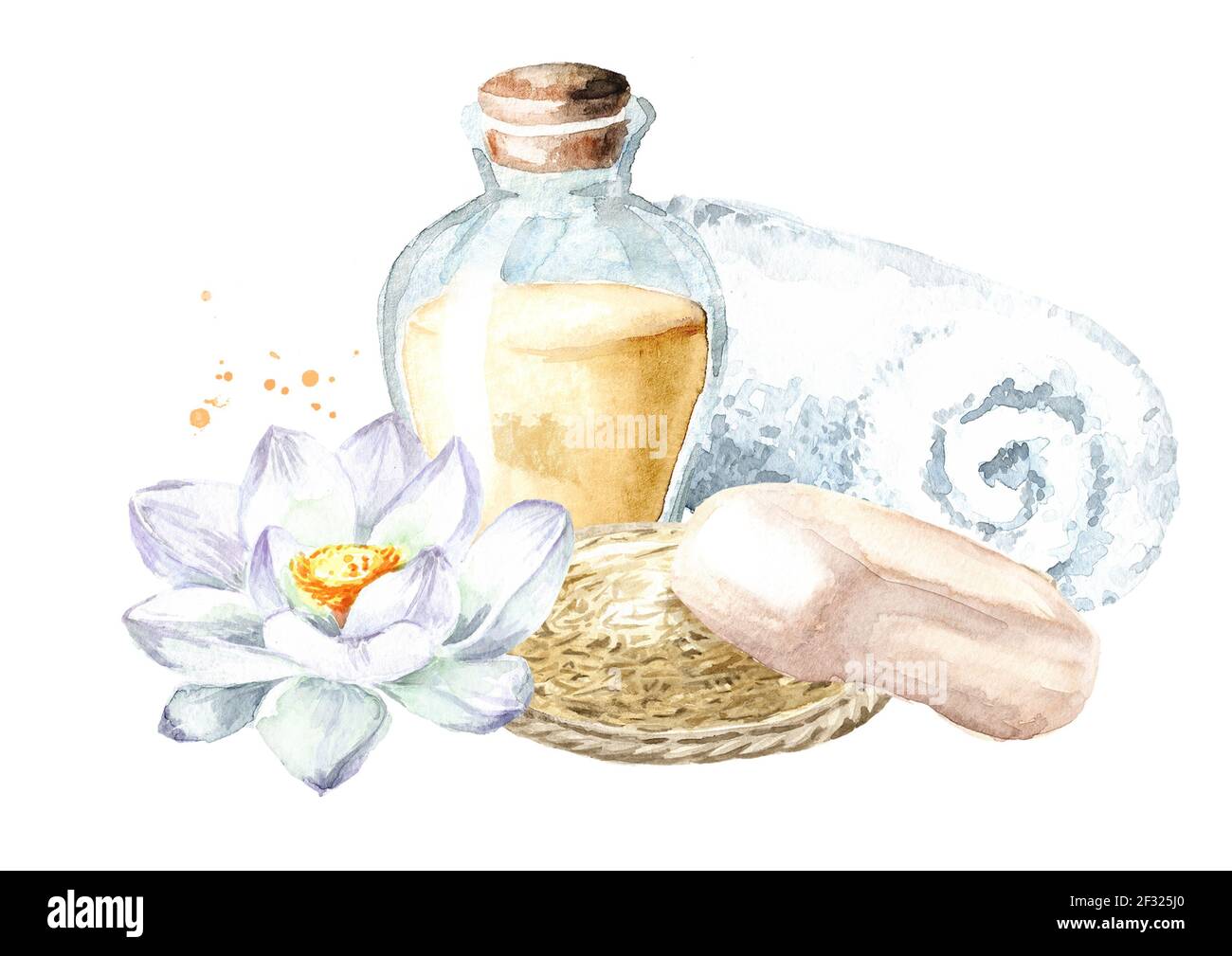 Spa concept, Bath accessories, Hand drawn watercolor illustration ...