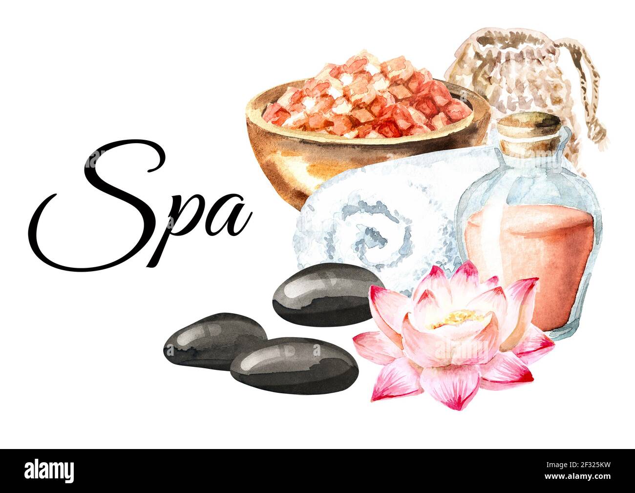 Spa concept. Hand drawn watercolor illustration, isolated on white ...