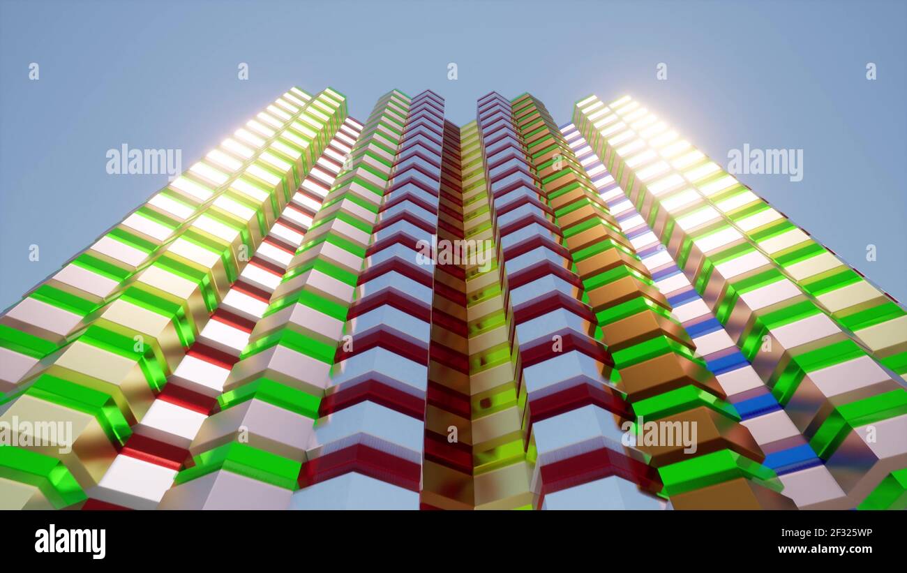 Color Building facade Blue sky Urban city modern architecture 3d render ...