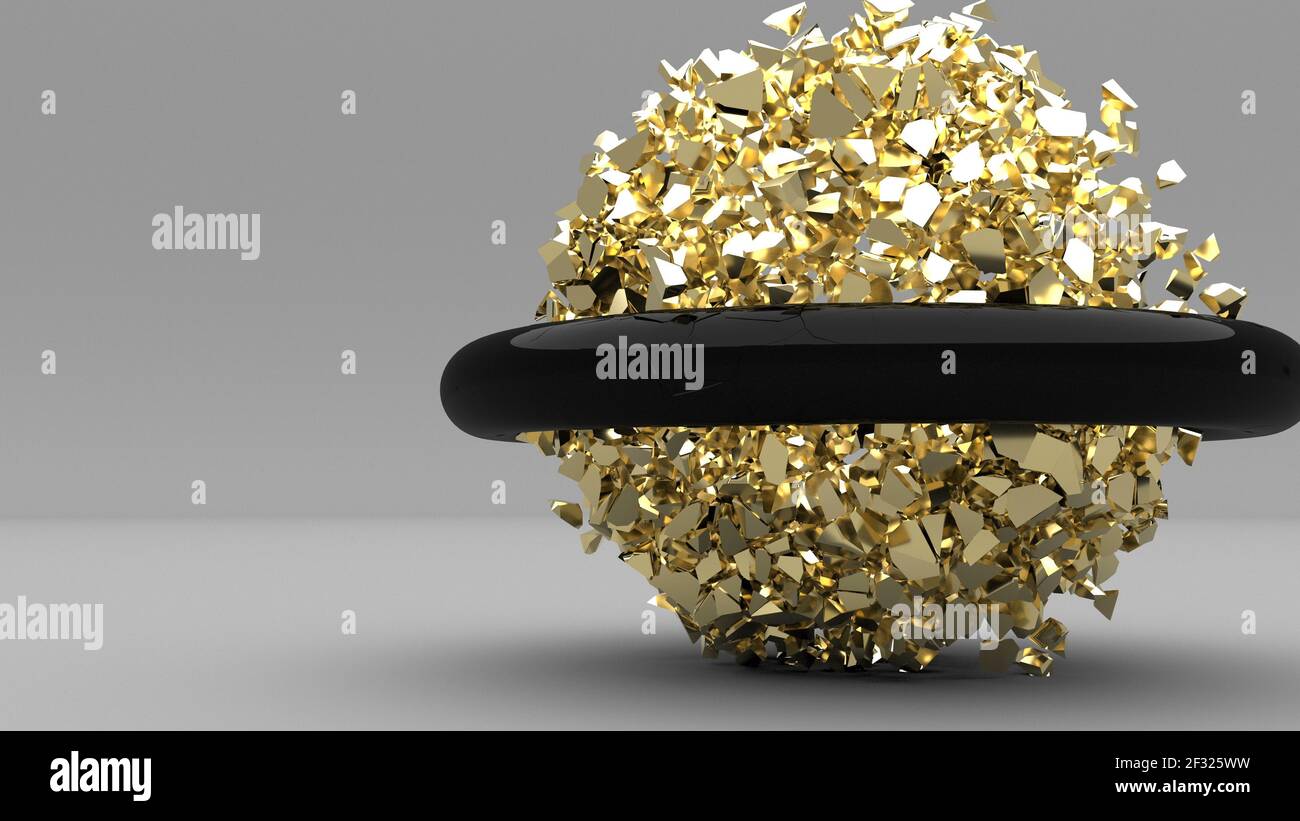 Explosion golden cube and black torus 3d blob effect gold Super Slow ...