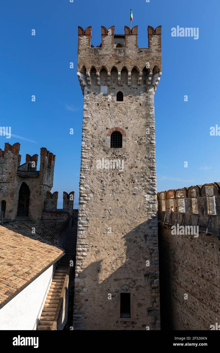 Italy,Sirmione, Lake Garda, the Rocca Scaligera castle built in the ...