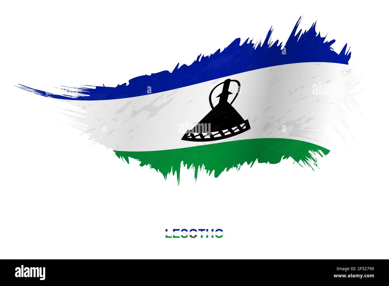 Flag of Lesotho in grunge style with waving effect, vector grunge brush ...