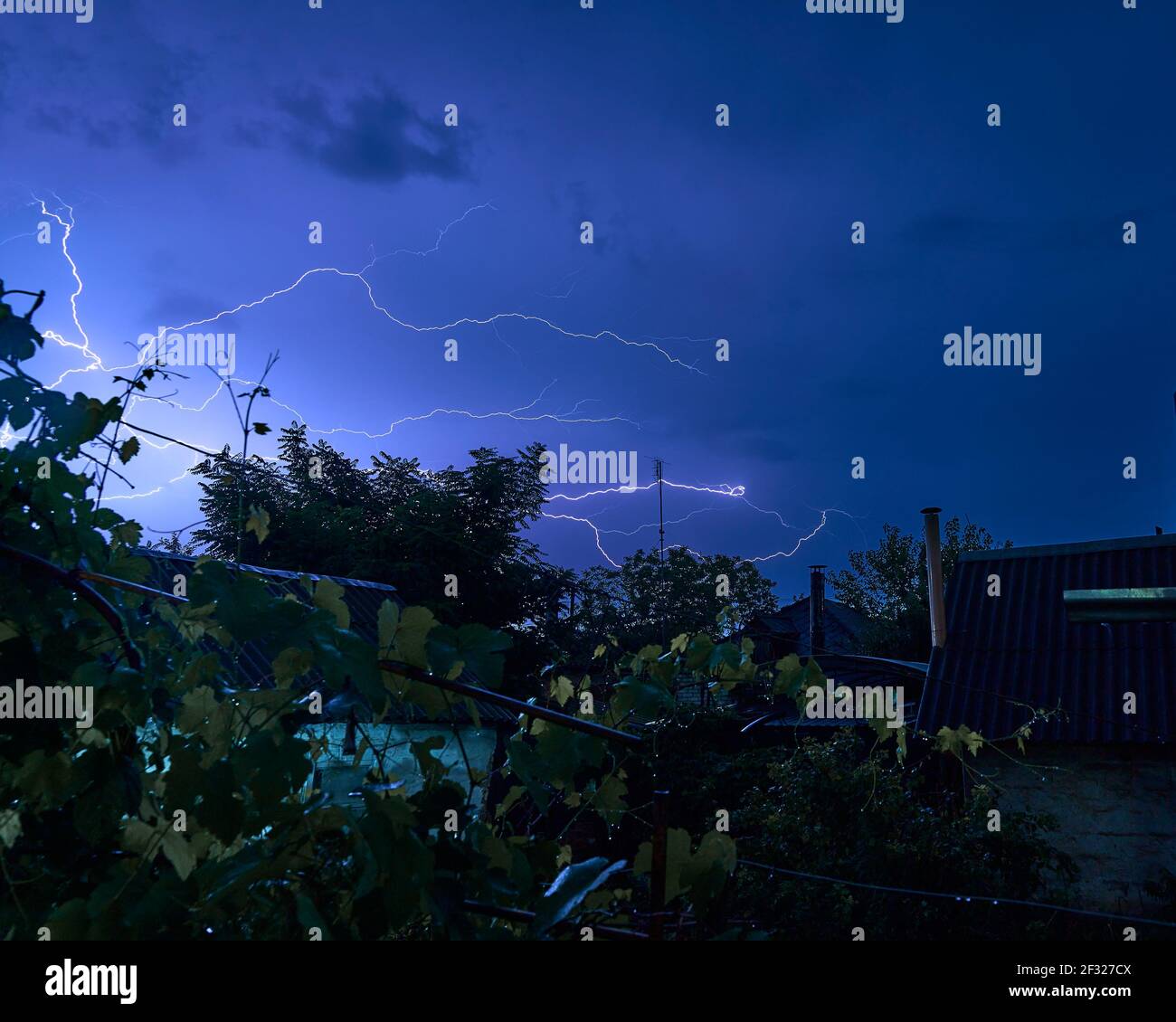 lightning over the city, city harbour at night, justice day, perfect ...