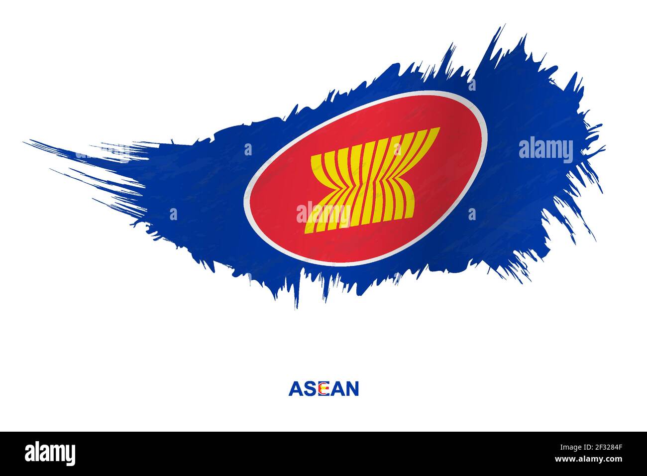 Flag of ASEAN in grunge style with waving effect, vector grunge brush ...