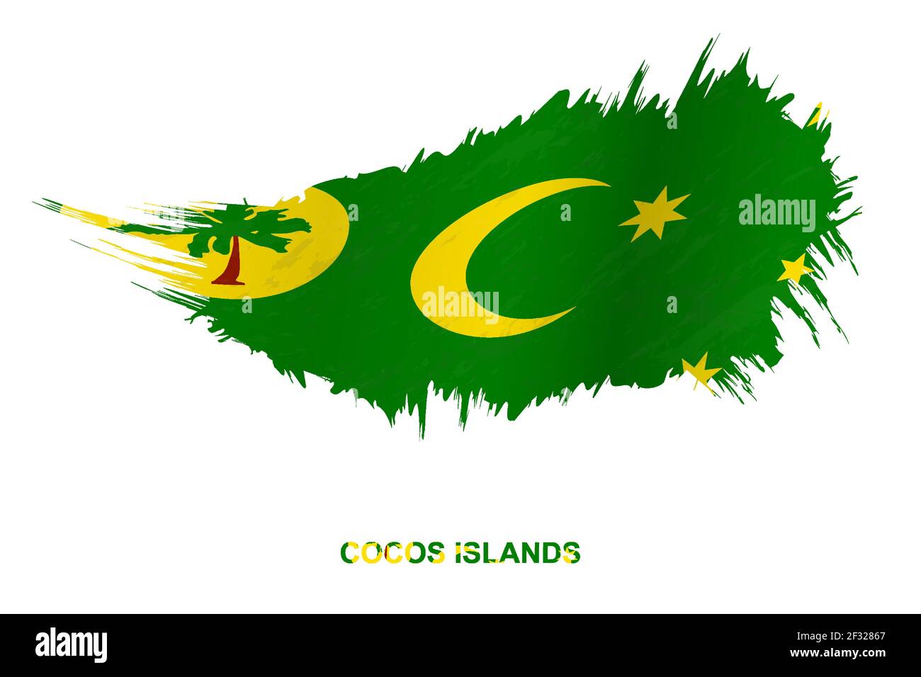 Flag of Cocos Islands in grunge style with waving effect, vector grunge ...
