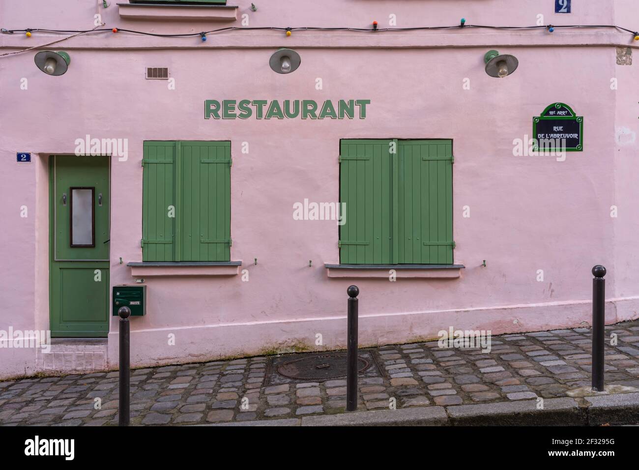 Paris, France - 02 26 2021: Montmartre district. The pink house at ...