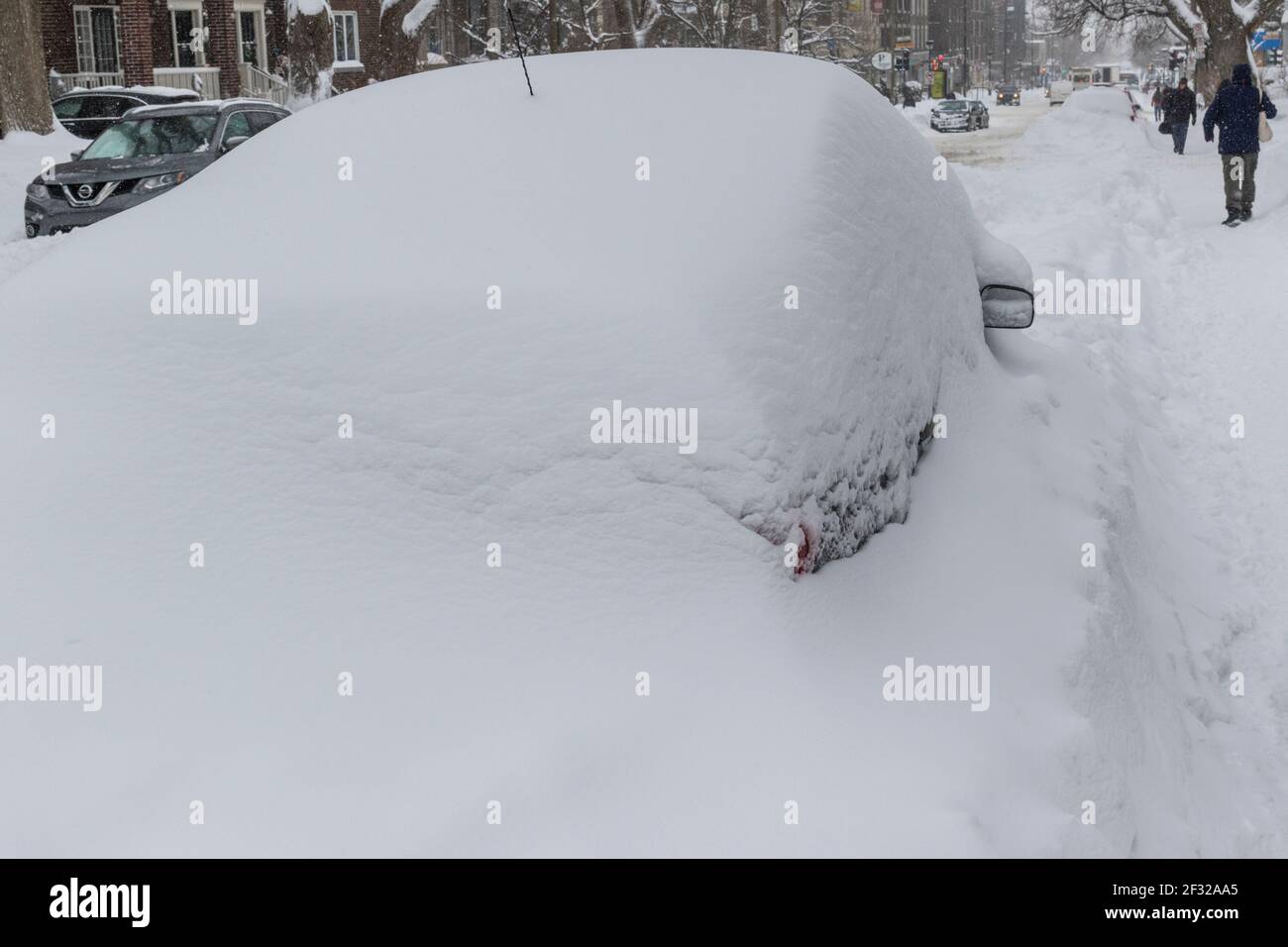 cars buried under snow after snowstorm, March 2017, Montreal, QC Stock ...