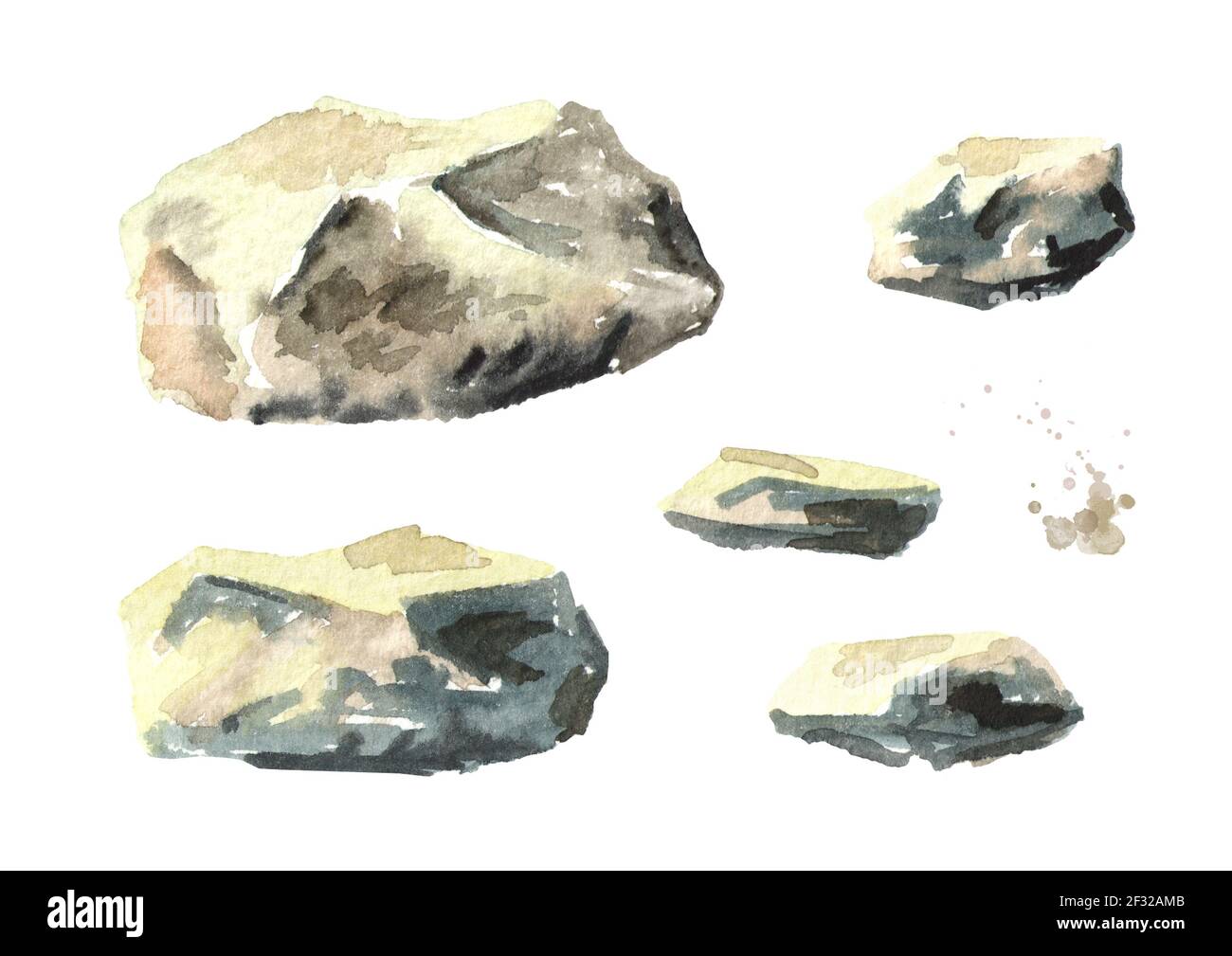 Stone set. Watercolor hand drawn illustration, isolated on white ...
