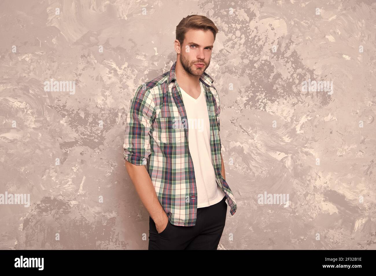 Act casual. Handsome guy in casual style. Unshaven man wear casual ...