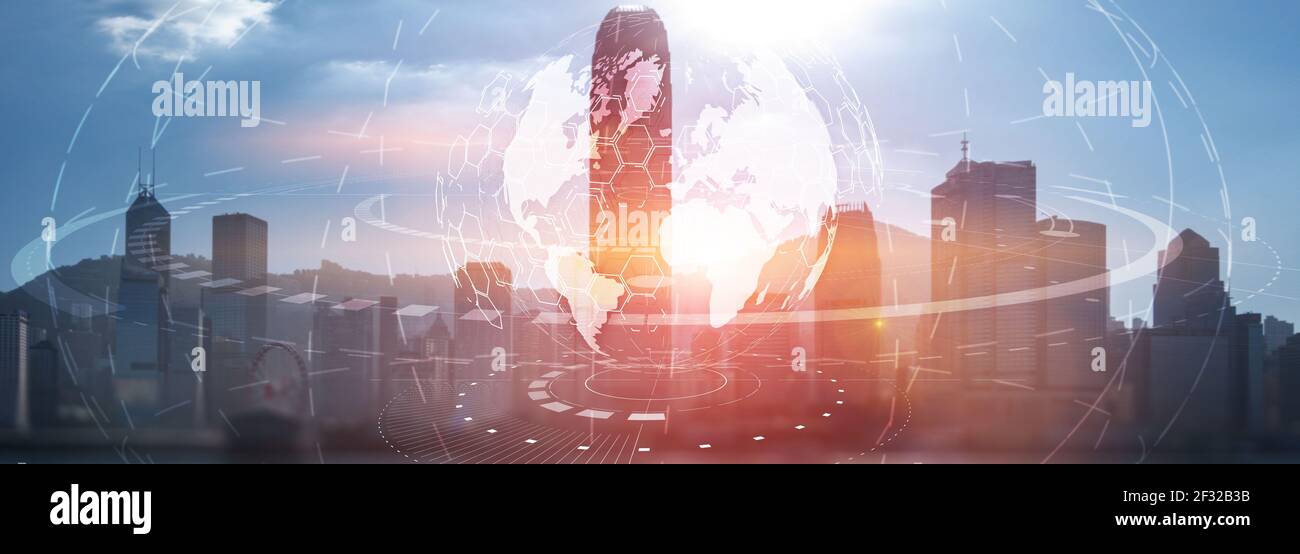 3d earth on the background of a modern city Stock Photo - Alamy