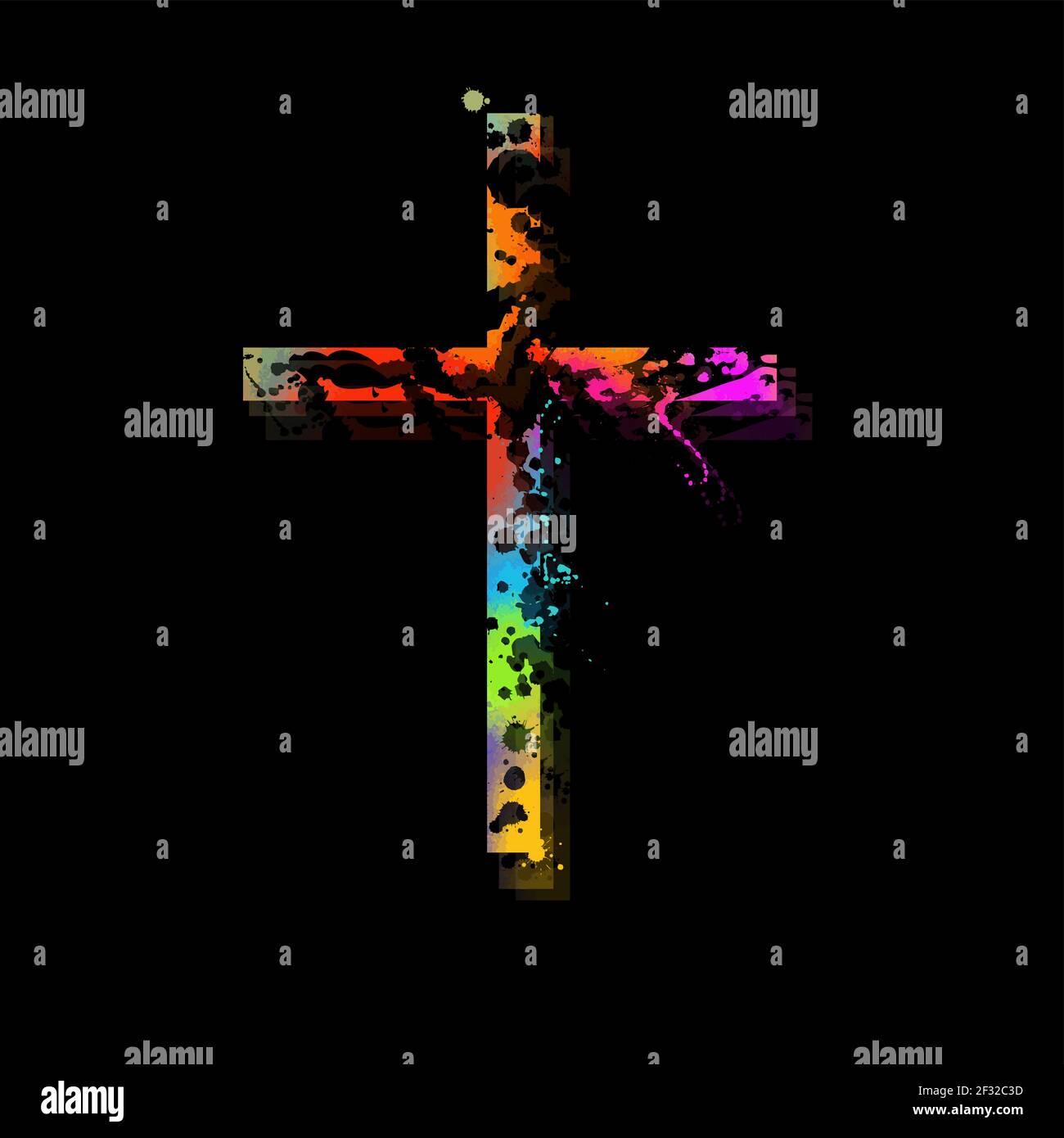 Multi-colored cross. Cross made of rainbow blots. Easter. Vector ...