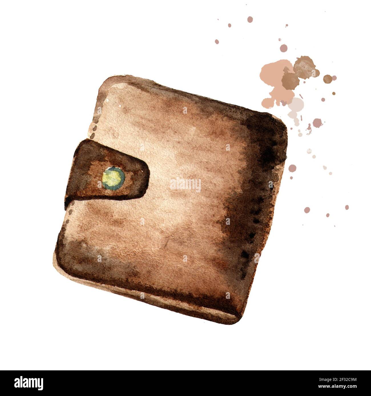 Brown wallet isolated on white background. Watercolor hand drawn ...