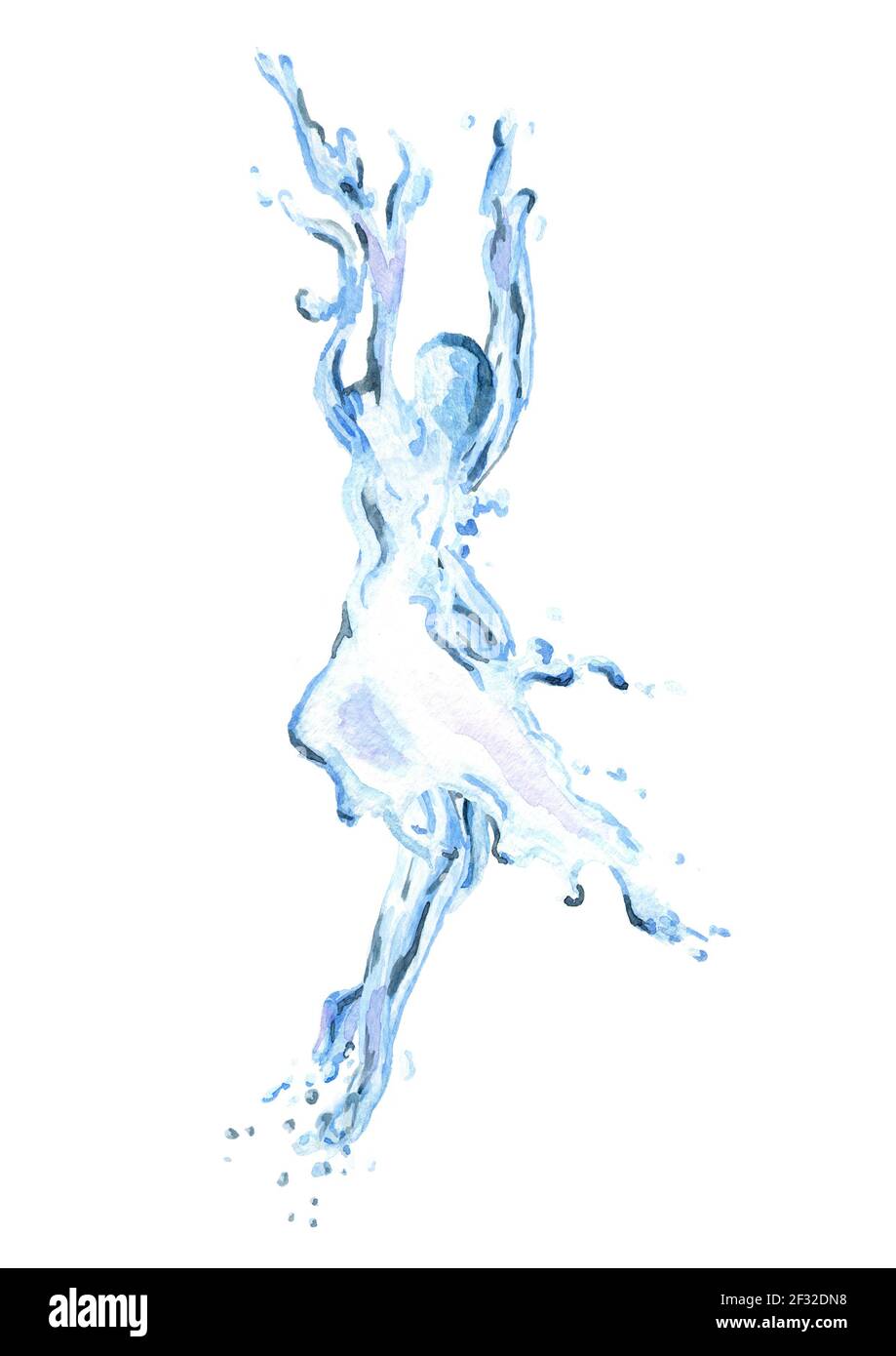 Water splash in form of girl isolated on white background. Watercolor ...
