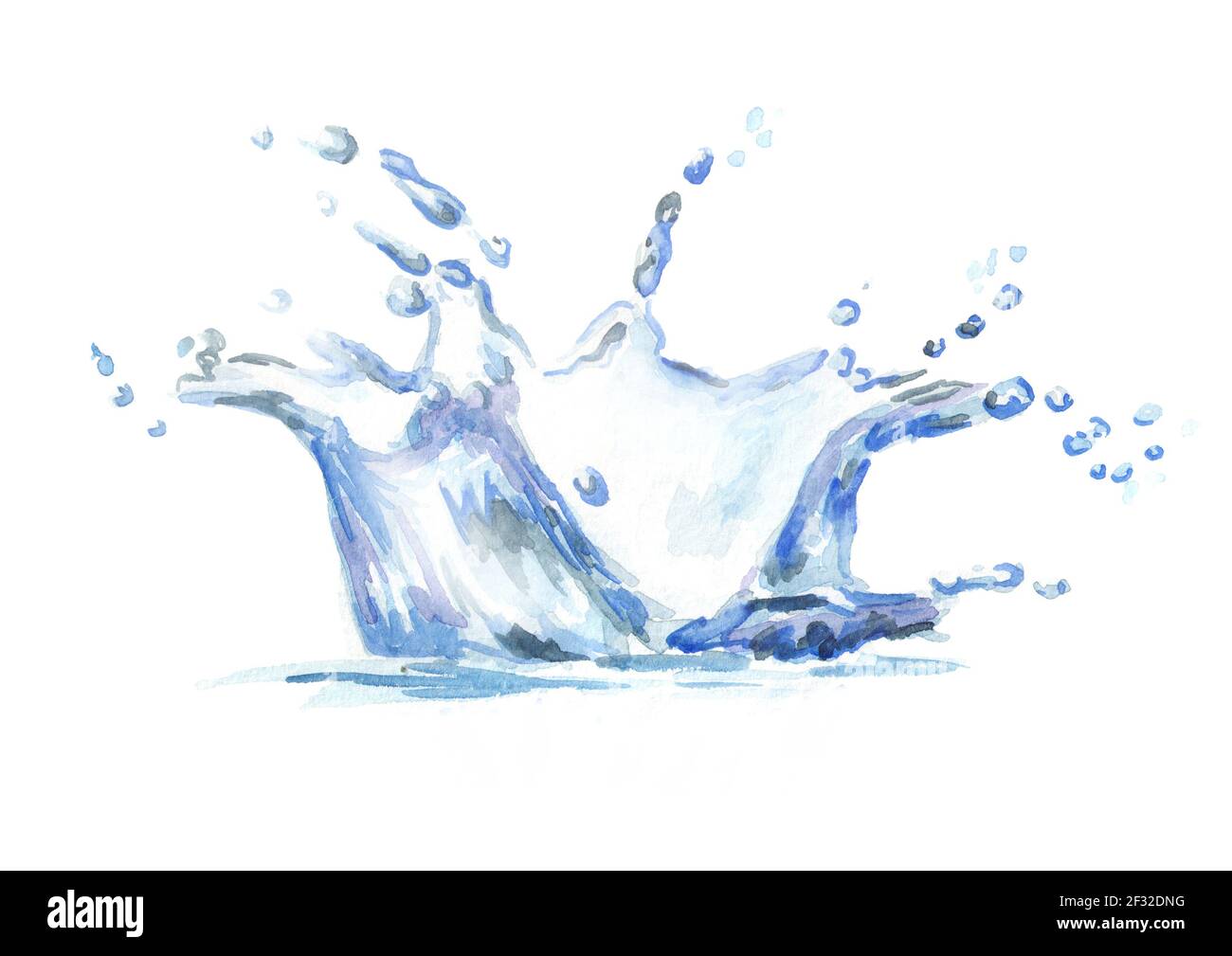Water splash isolated on white background. Watercolor hand drawn ...
