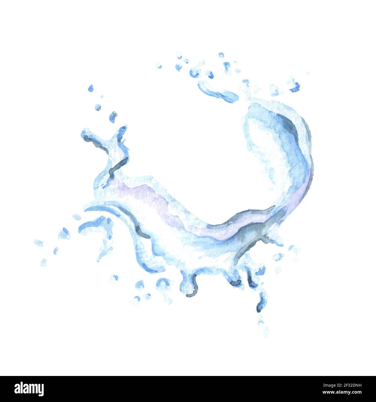 Water round splash isolated on white background. Watercolor hand drawn ...