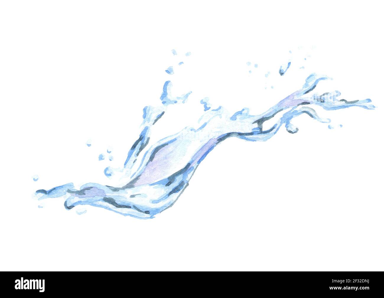 Stream And Splash Of Water Isolated On White Background Watercolor