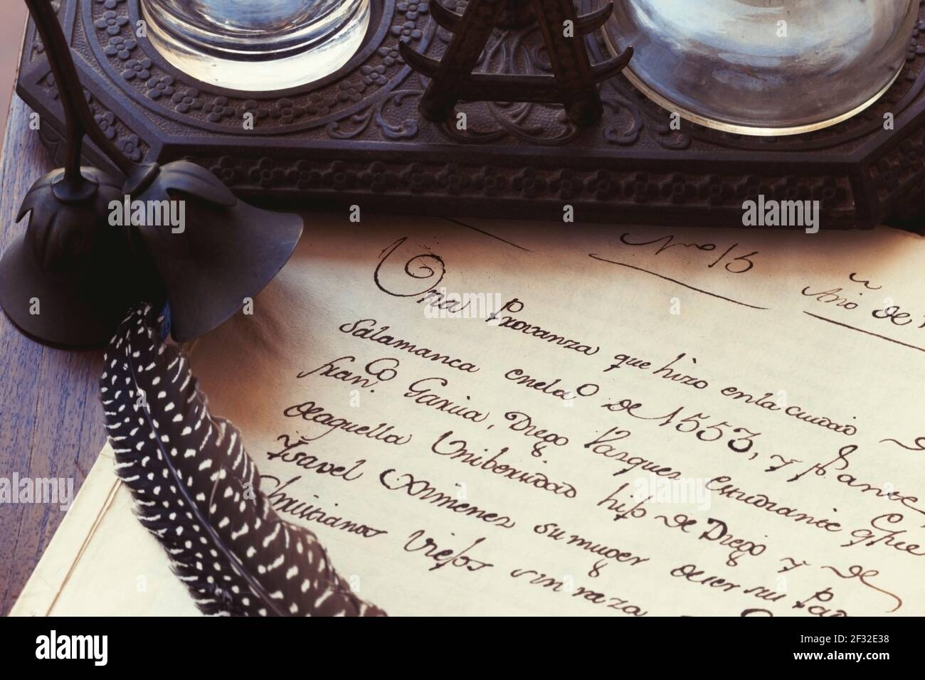 16th century manuscript and writing utensils Stock Photo - Alamy