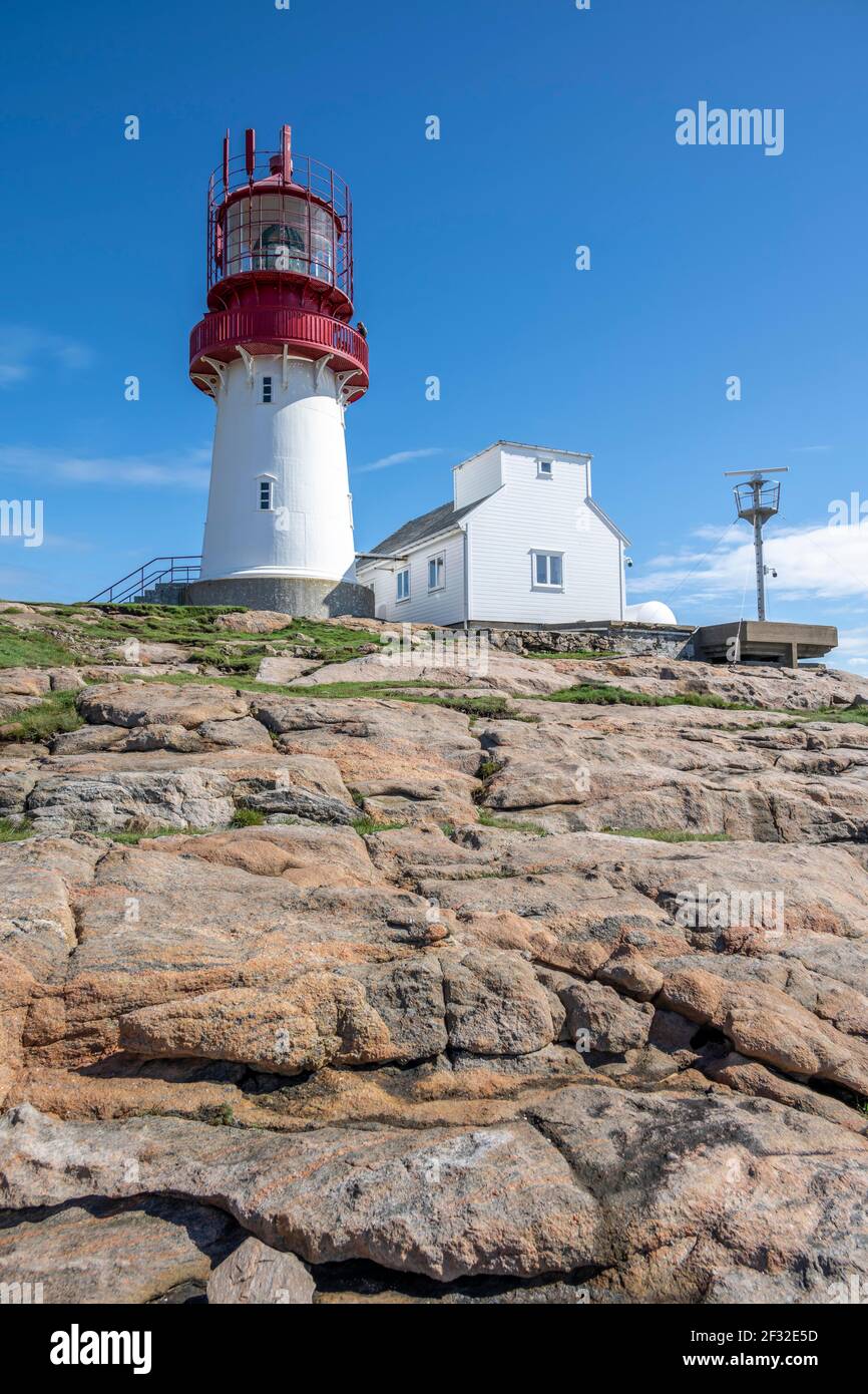 Red-white Lindesnes lighthouse, Lindesnes, Norway Stock Photo - Alamy