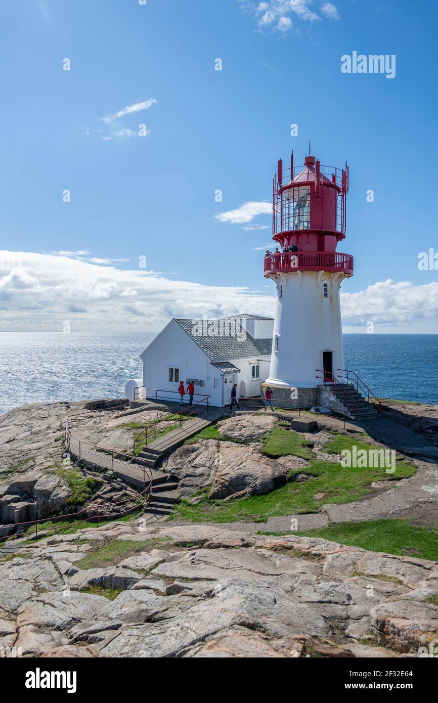 Red-white Lindesnes lighthouse, Lindesnes, Norway Stock Photo - Alamy