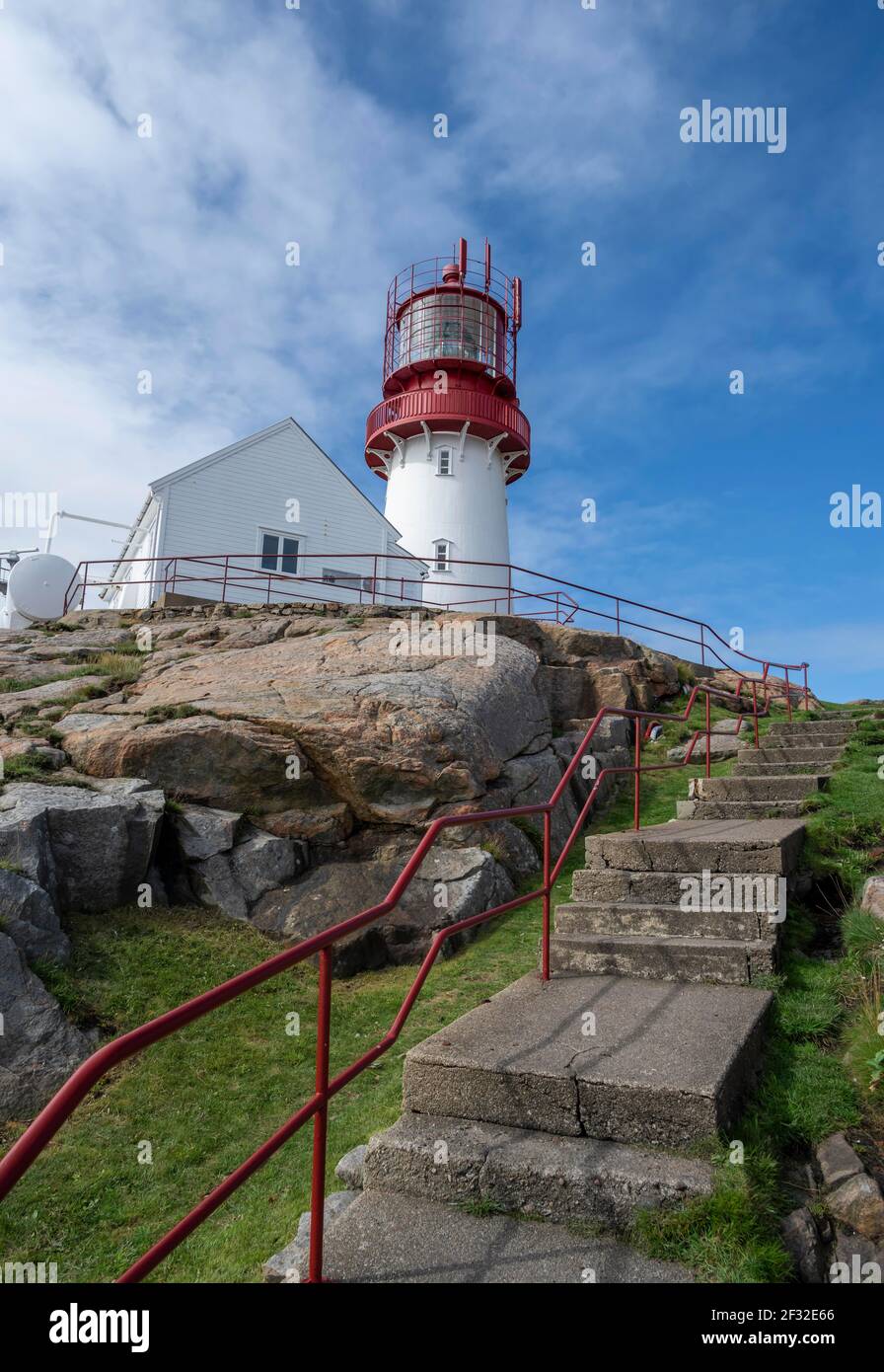 Red-white Lindesnes lighthouse, Lindesnes, Norway Stock Photo - Alamy