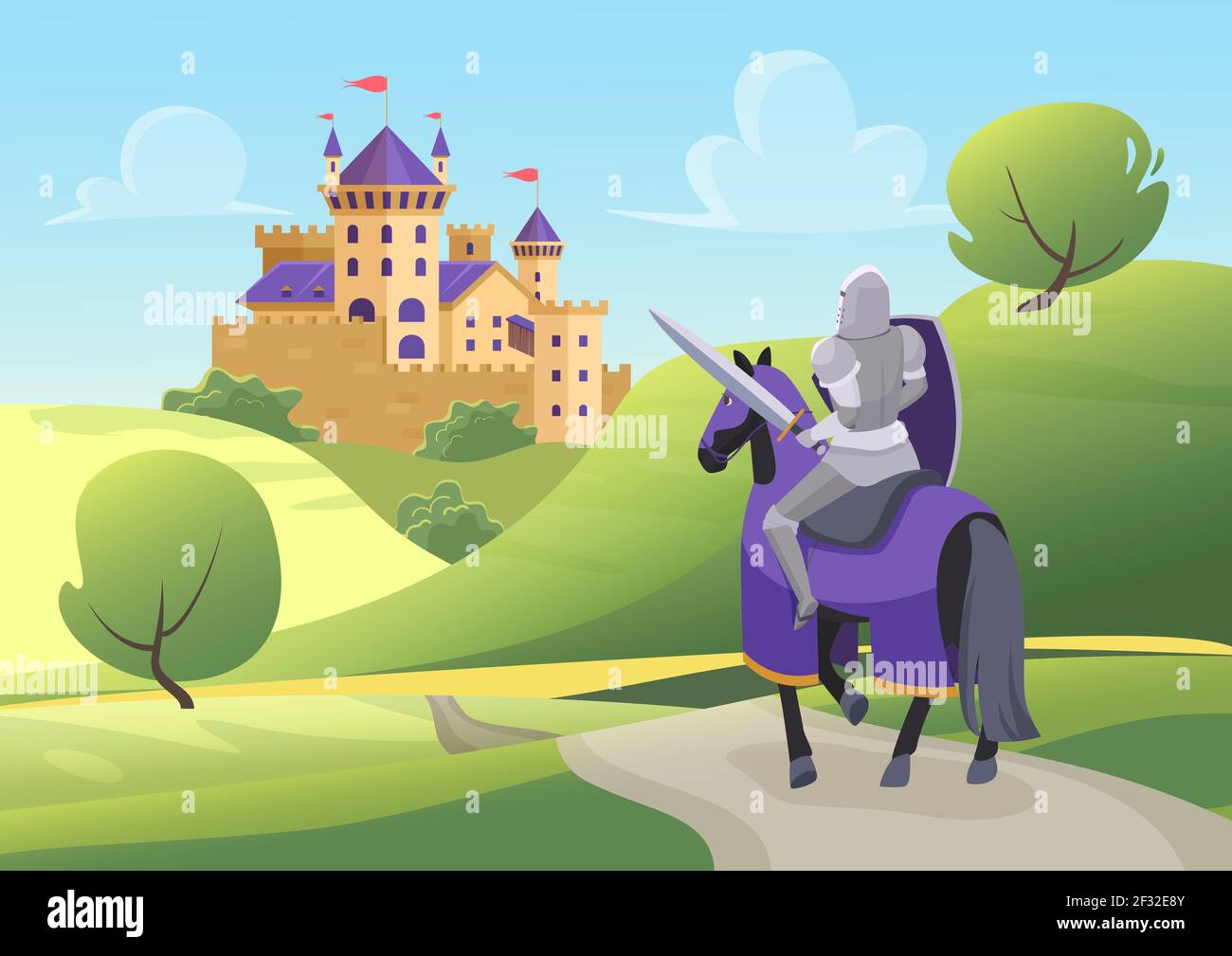Knight riding horse sword cartoon hi-res stock photography and images ...