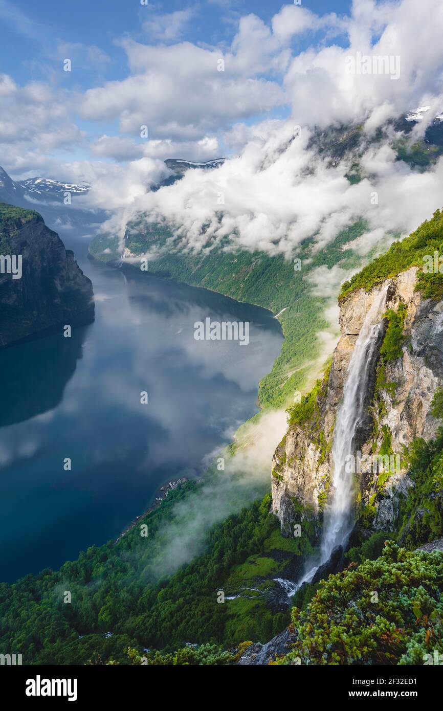 Geiranger overview of the geirangerfjord and the mountains hi-res stock ...