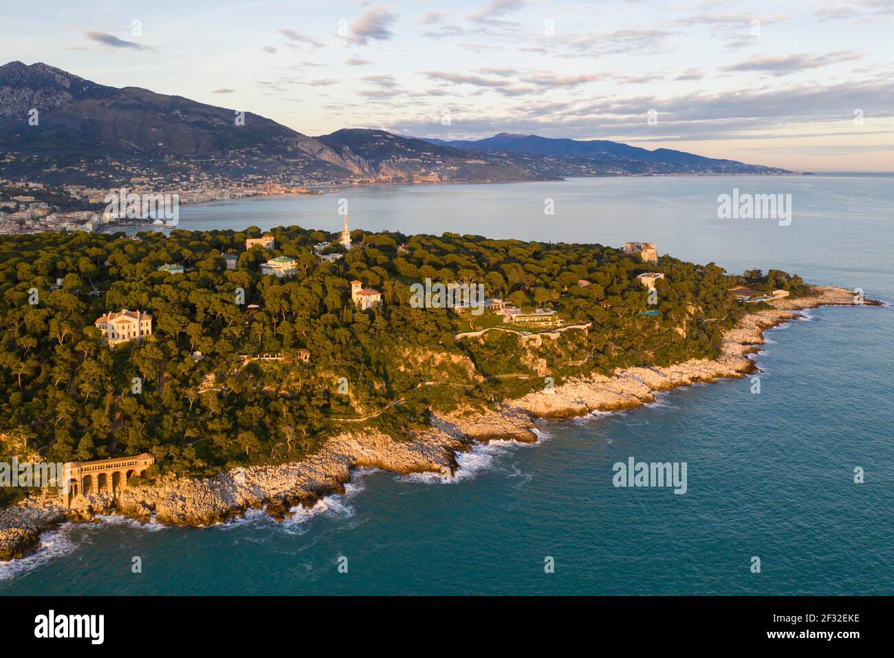 Aerial view west side of Cap Martin, on the left Villa Cypris, built in ...