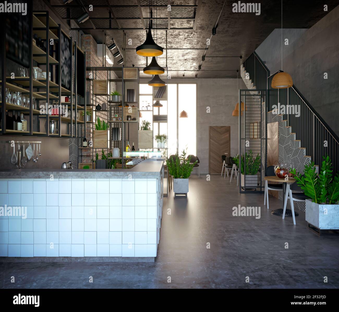3d render of restaurant coffee shop Stock Photo - Alamy