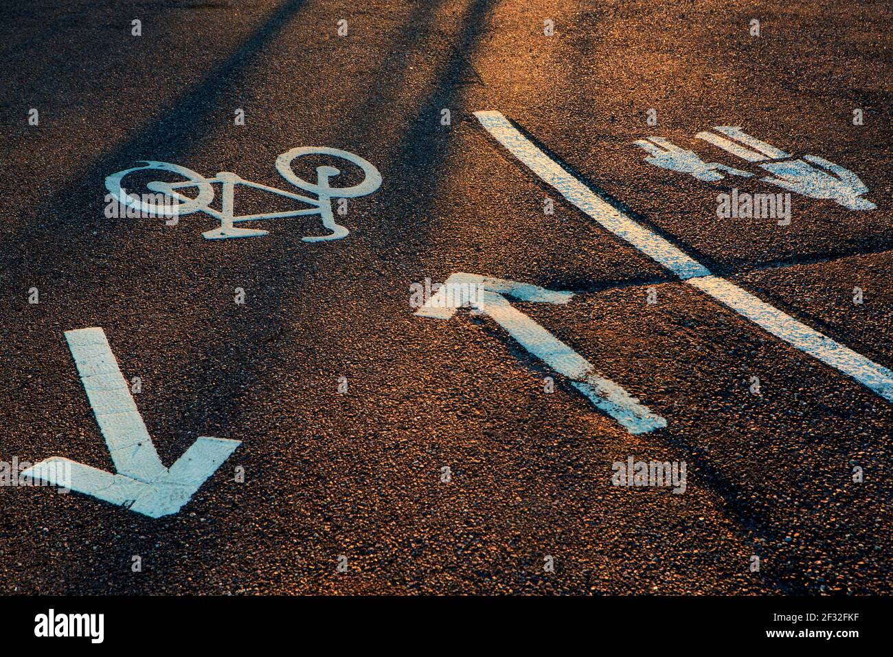 Cycle path, pedestrian path, marking, asphalt marking, Sweden Stock ...