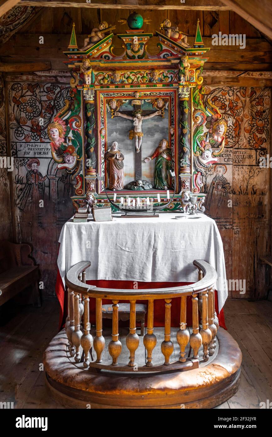 Altar of the Urnes Stave Church, Romanesque church from c. 1130, Celtic ...