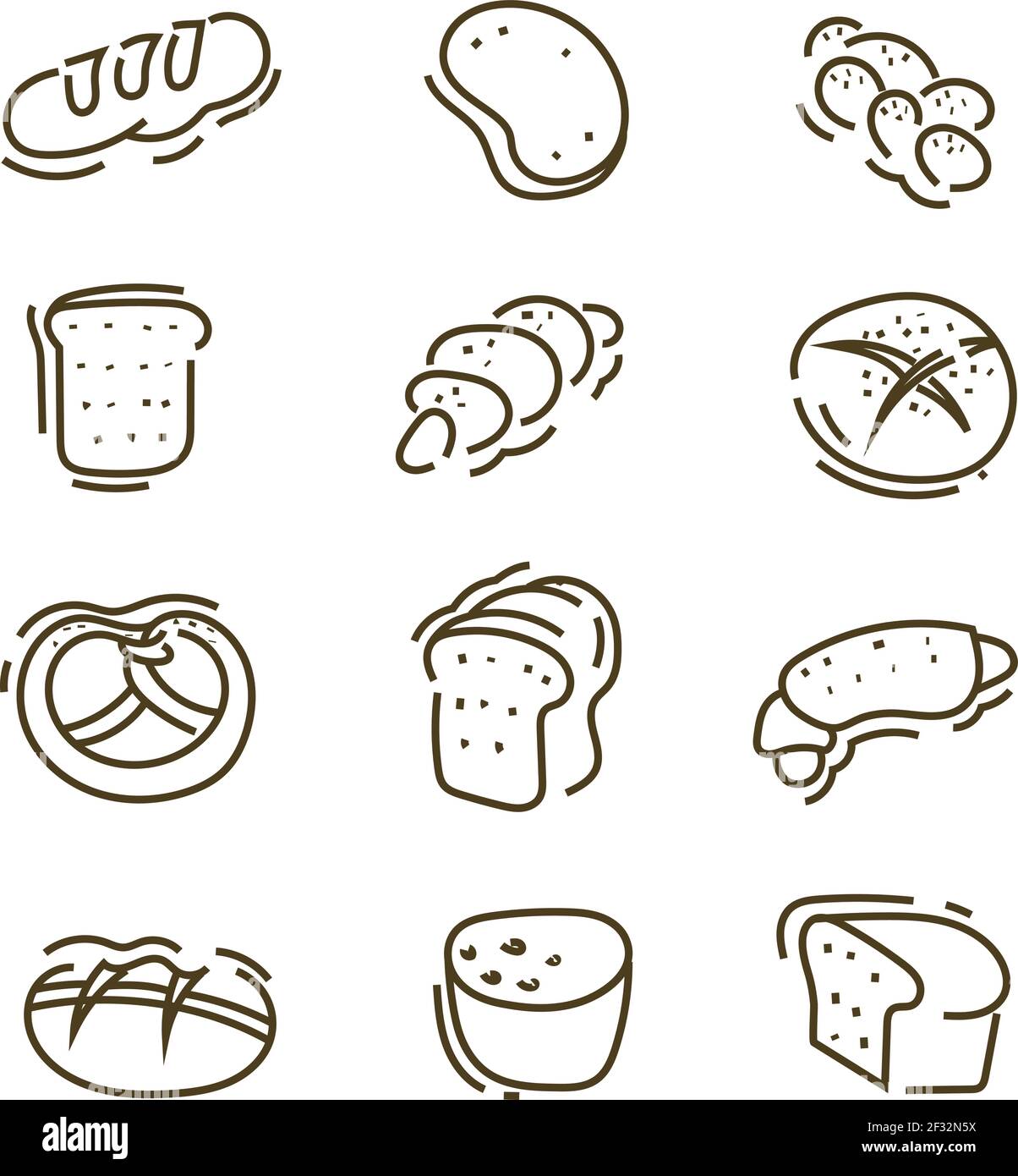Different kinds of bread, illustration, vector on a white background ...