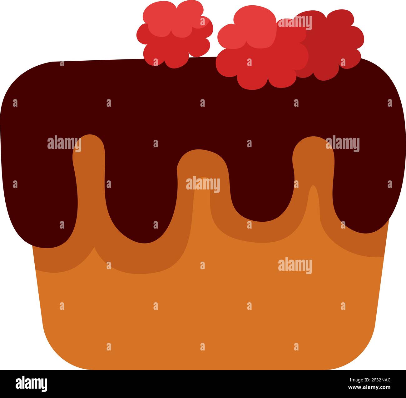 Raspberry chocolate cake, illustration, vector on a white background ...