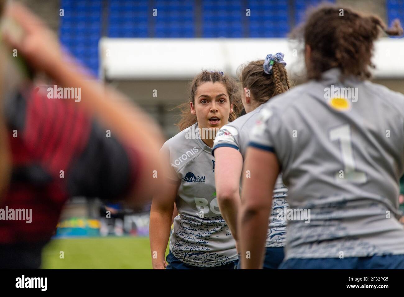 London, UK. 14th Mar, 2021. Beth Stafford (#8 Sale Sharks Women) at a ...