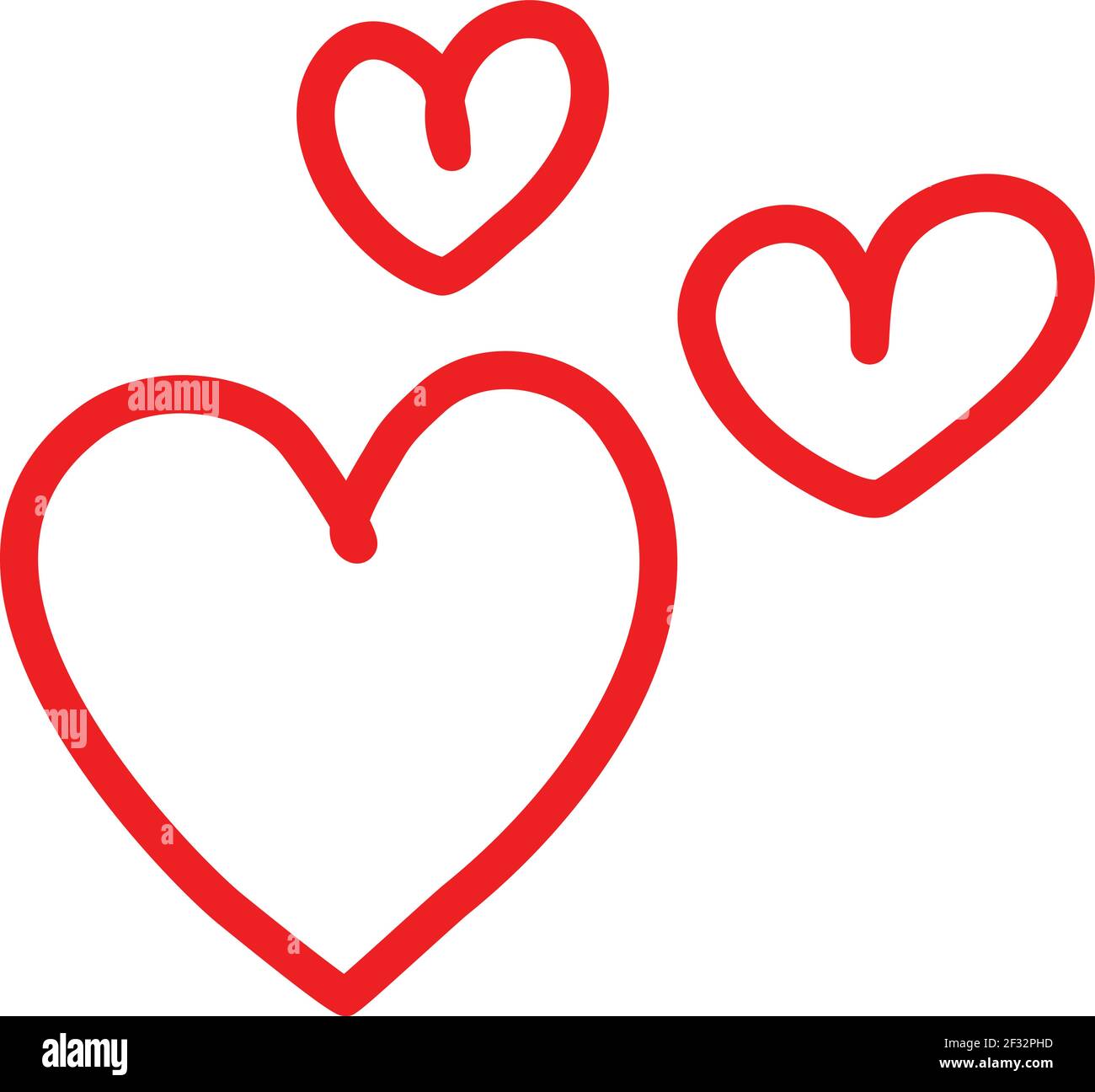 Three red hearts, illustration, vector on a white background Stock ...