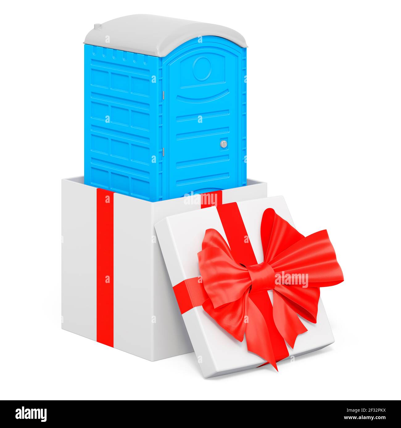 Mobile portable blue plastic toilets inside gift box, present concept ...