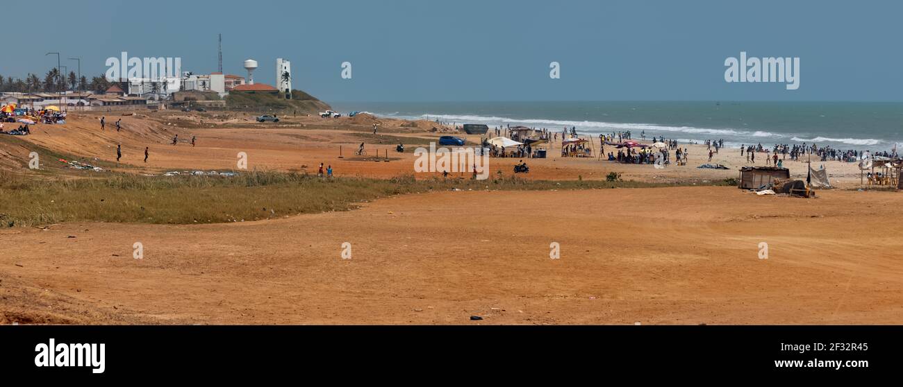 Outdoor recreation and activity along miles of beach in Accra, Ghana ...