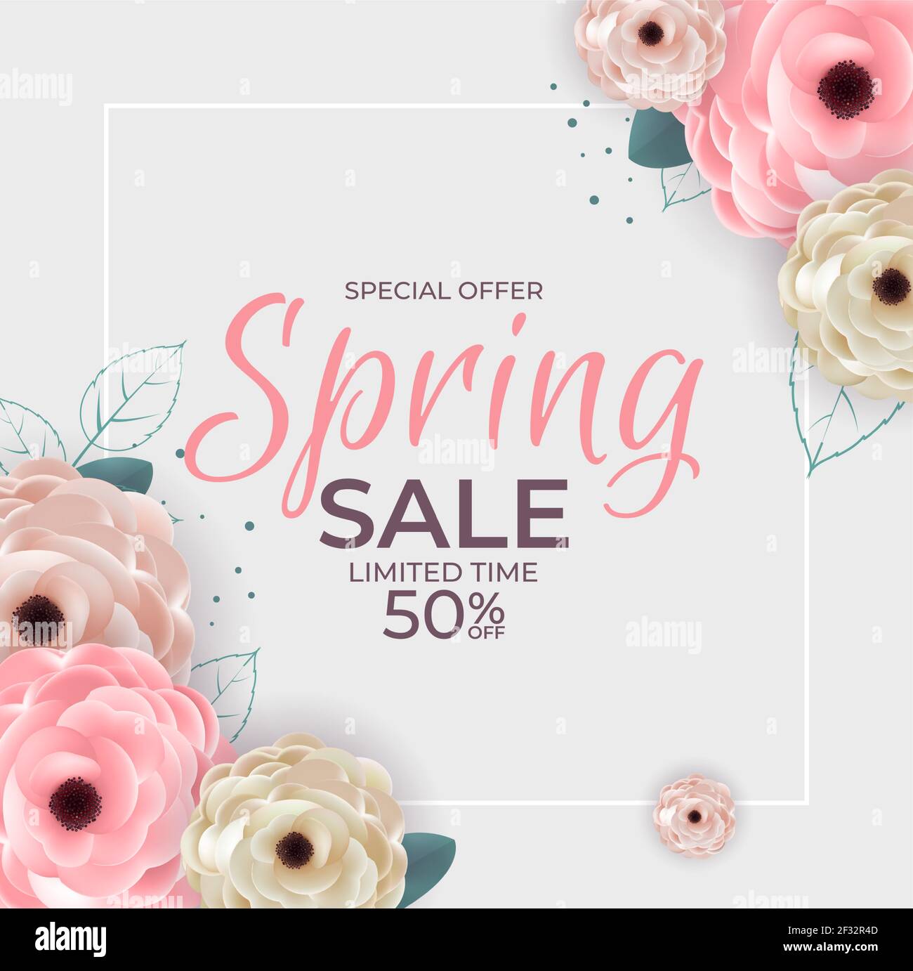 Spring Special Offer Sale Background Poster Natural Flowers and Leaves ...