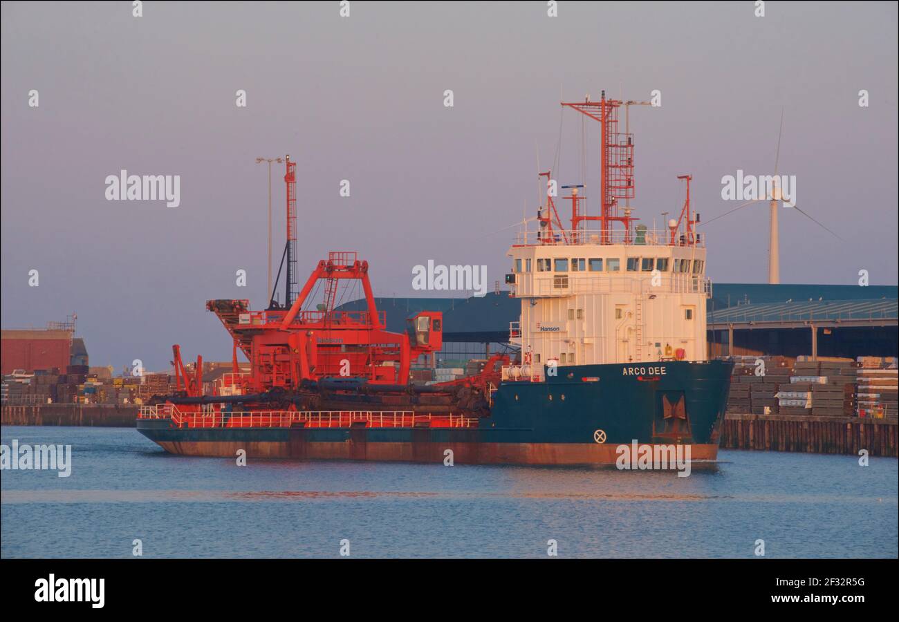 Shoreham Harbour, England, UK. The ARCO DEE is a Suction Dredger that ...