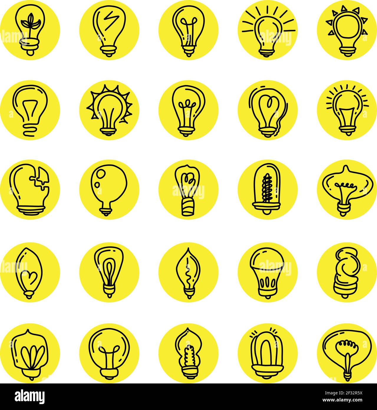 Various yellow lightbulbs, illustration, vector on a white background ...