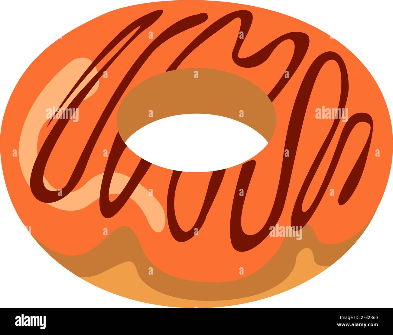 Donut with orange cream and caramel, illustration, vector on a white ...