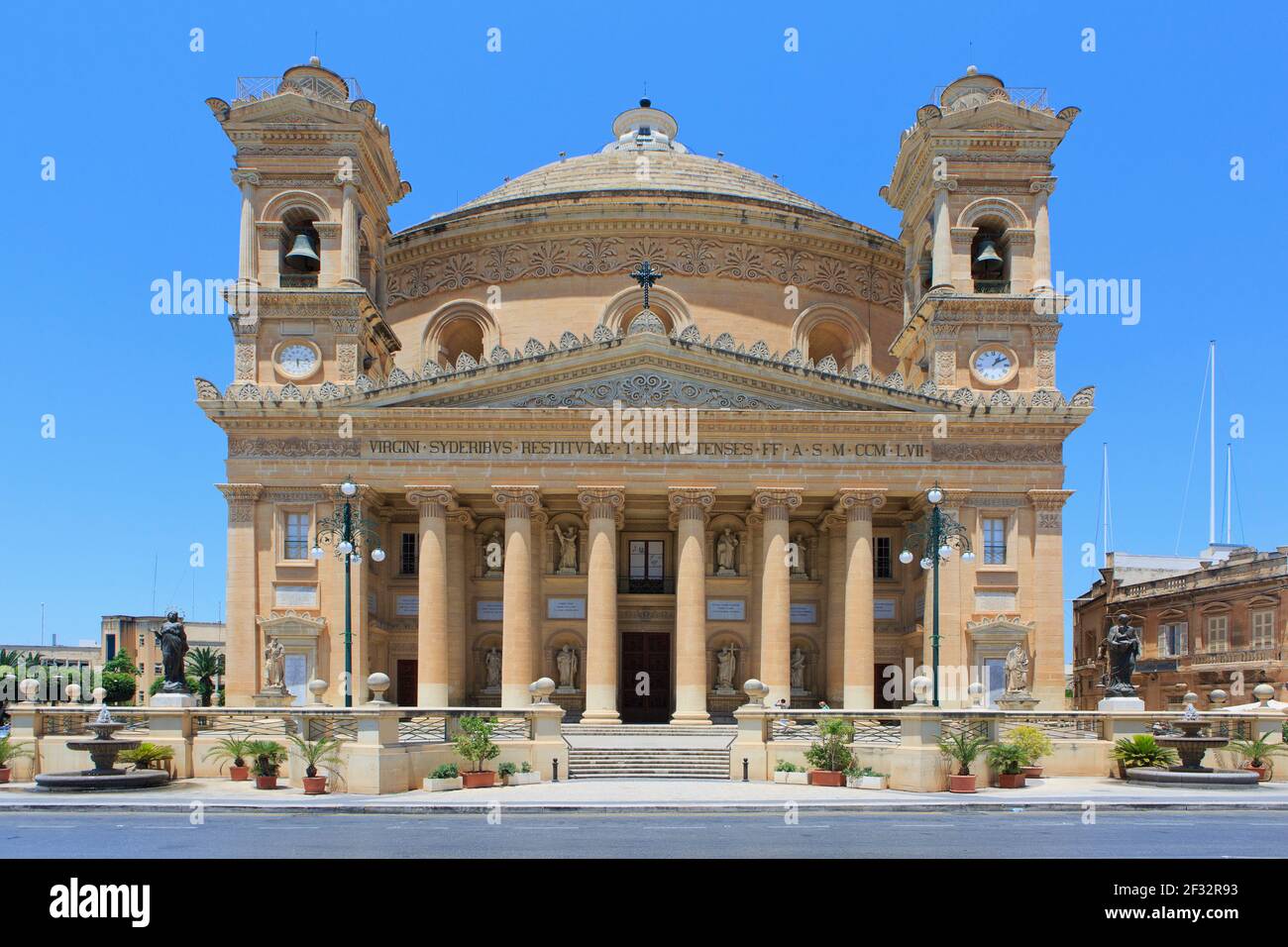 Main entrance of the 19th-century neoclassical Roman Catholic Sanctuary Basilica of the ...