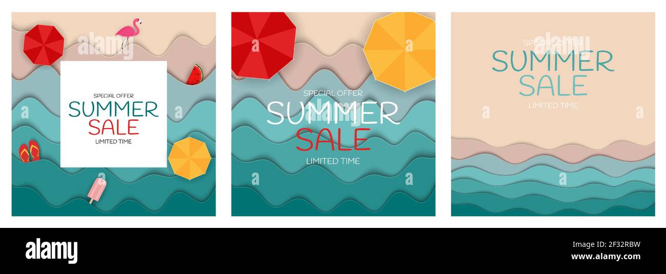 Summer Sale paper Cut Template Background Collection Poster Set ...