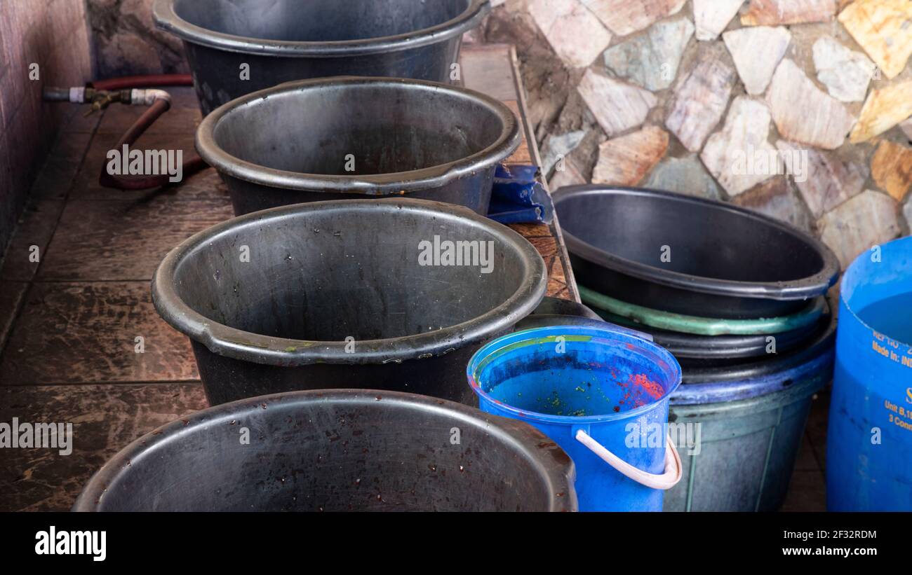 Batik die wax stamped material Accra Ghana. Ghanaian family makes ...