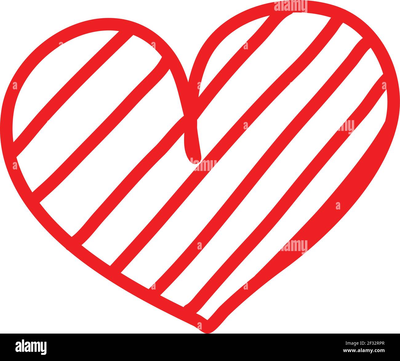 Red heart with stripes, illustration, vector on a white background ...