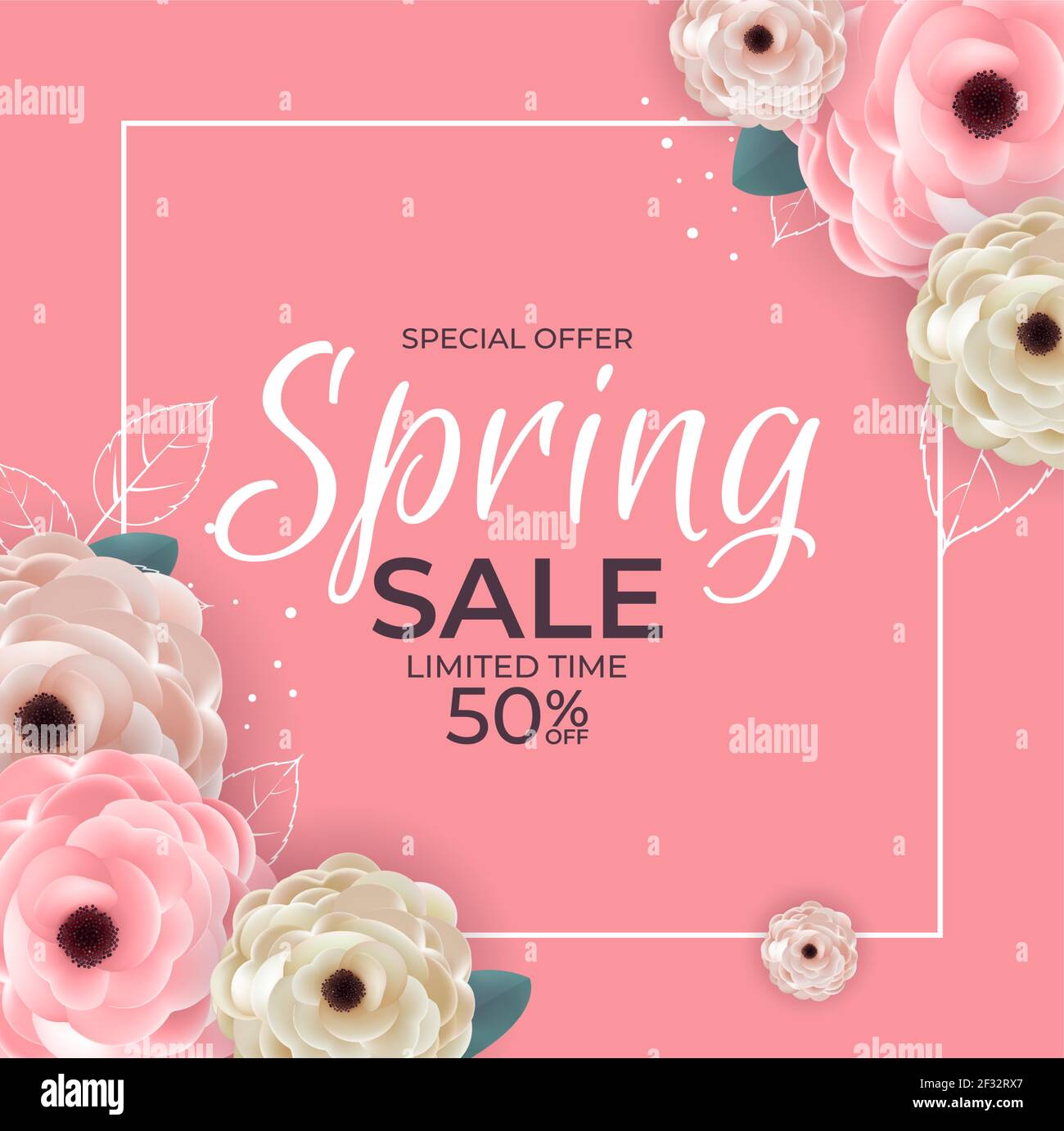 Spring Special Offer Sale Background Poster Natural Flowers and Leaves ...